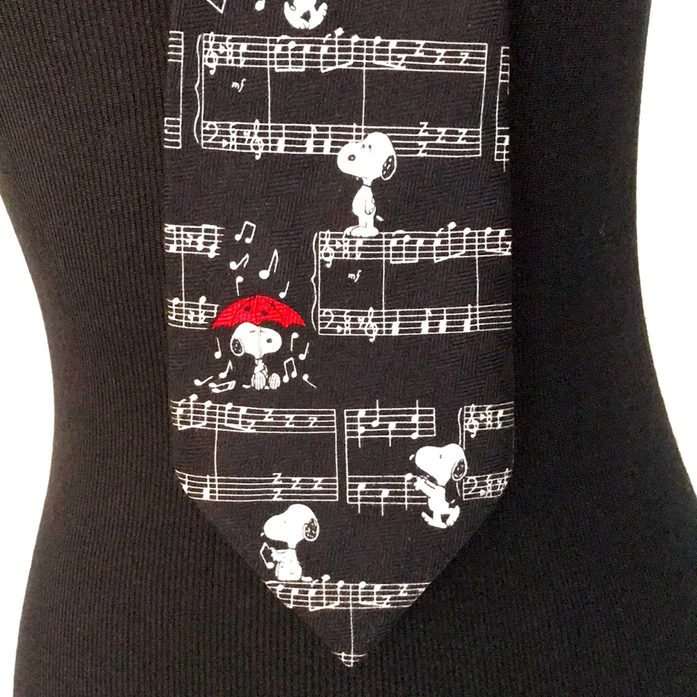 Snoopy Peanuts Music Notes Band Silk Tie Vintage Blac… - Gem